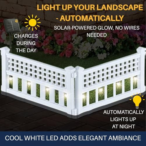 8-Piece Solar Garden Border Fence with Corner Posts – 14" Decorative ...