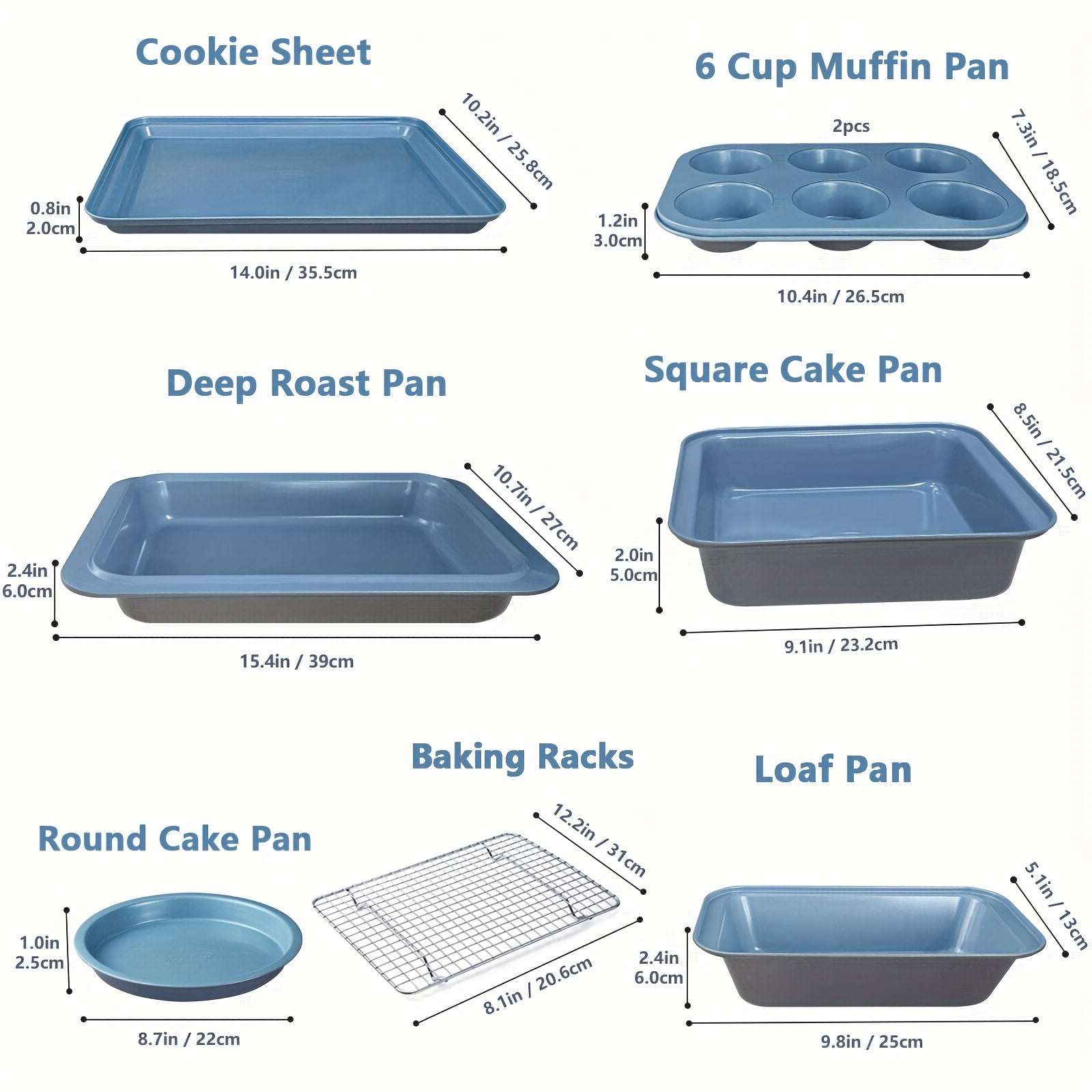 8-Piece Square Carbon Steel Baking Pans Set - Ultra-Thick, Non-Stick ...
