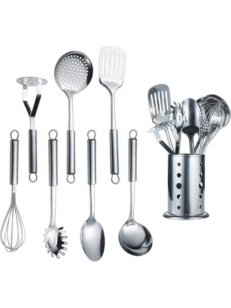 8 Piece Stainless Steel Cooking Utensil Set with Stand Includes Turner ...