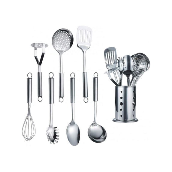 8 Piece Stainless Steel Cooking Utensil Set with Stand Includes Turner ...