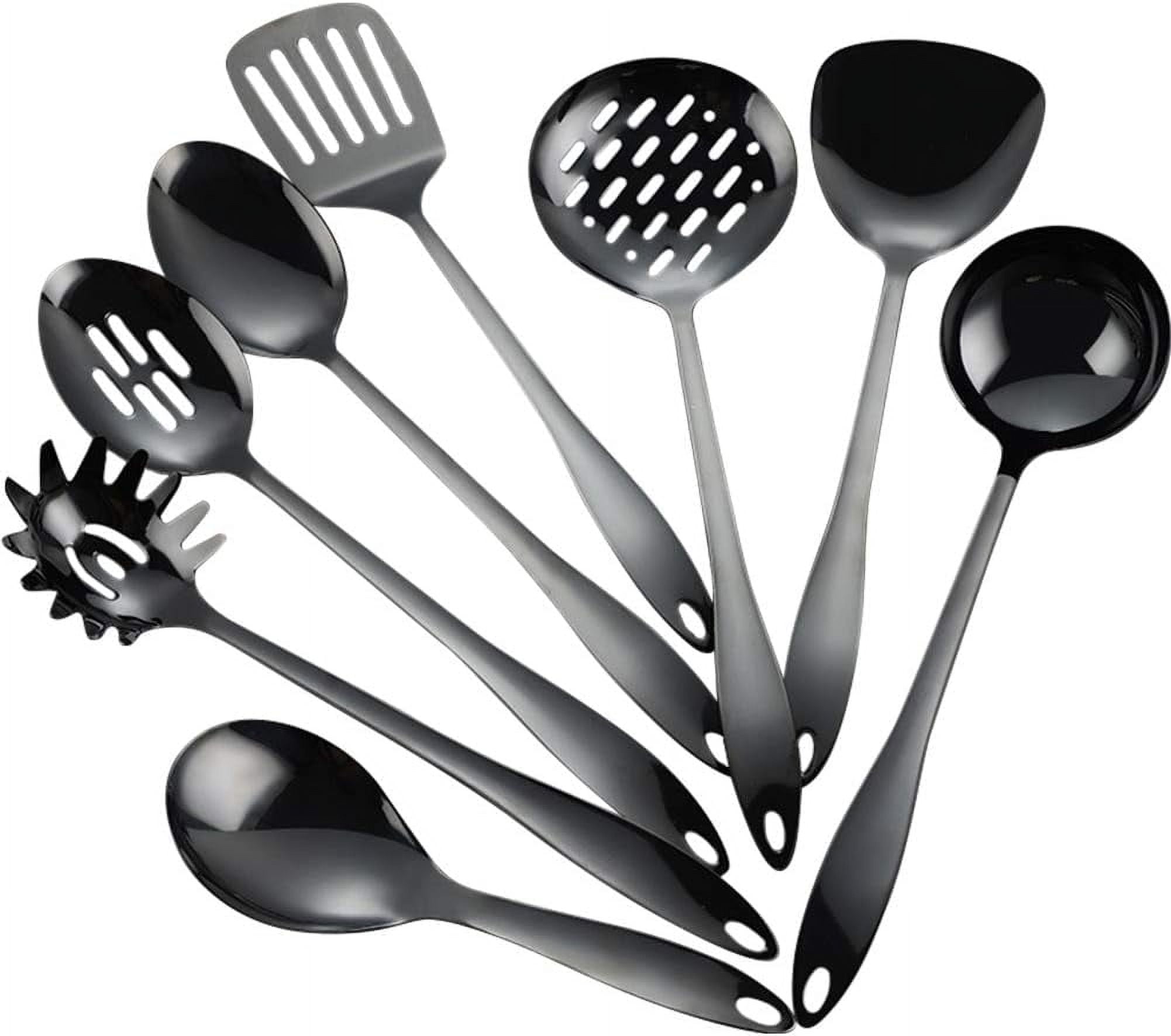 8 Piece Stainless Steel Kitchen Utensil Set Black Nonstick Cooking ...
