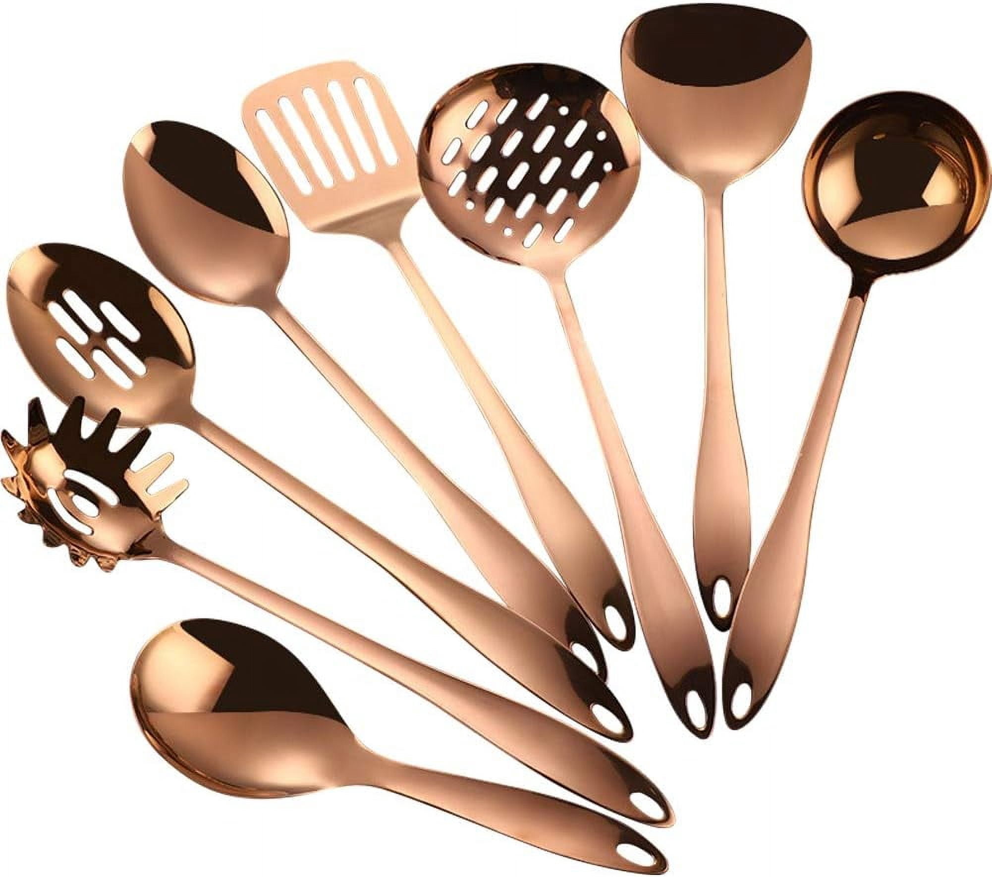 8 Piece Stainless Steel Kitchen Utensil Set Rose Gold Nonstick Cooking ...