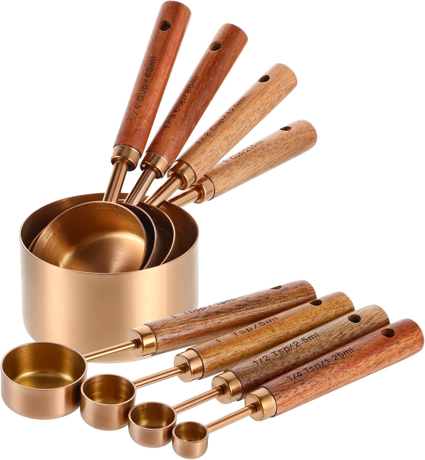 8-Piece Stainless Steel Measuring Cups and Spoons Set - Rose Gold ...