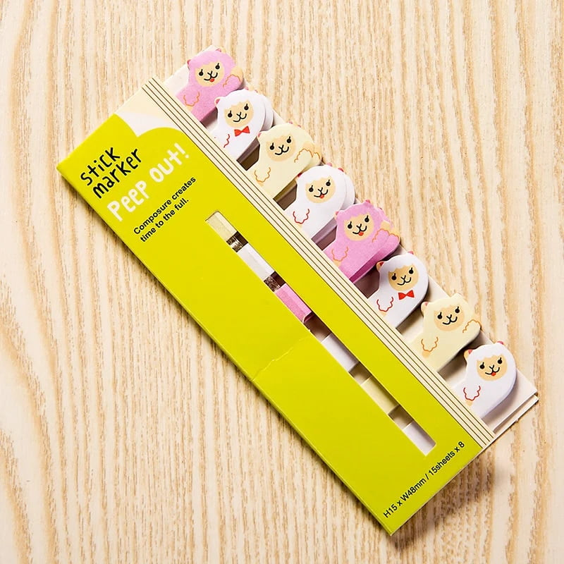 8 Piece Stationery Cartoon Animals Marker Memo Pad Bookmark Flags Index ...