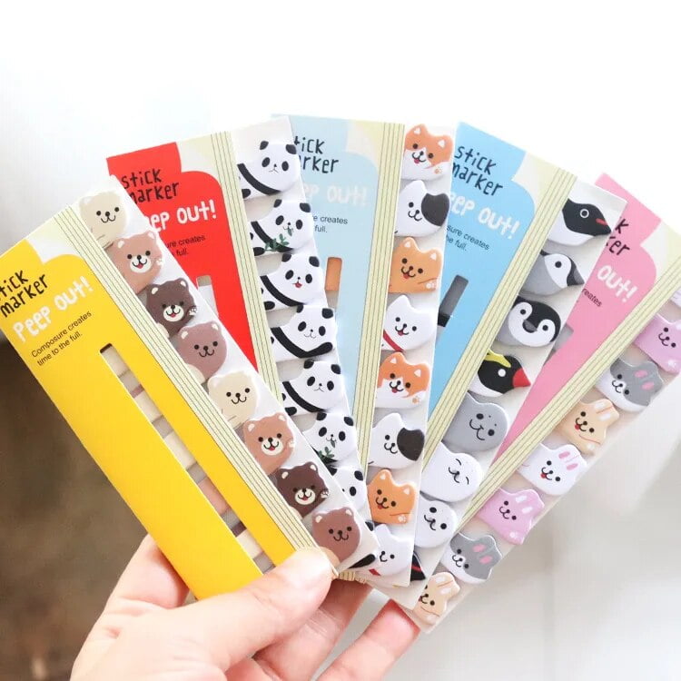 8 Piece Stationery Cartoon Animals Marker Memo Pad Bookmark Flags Index ...