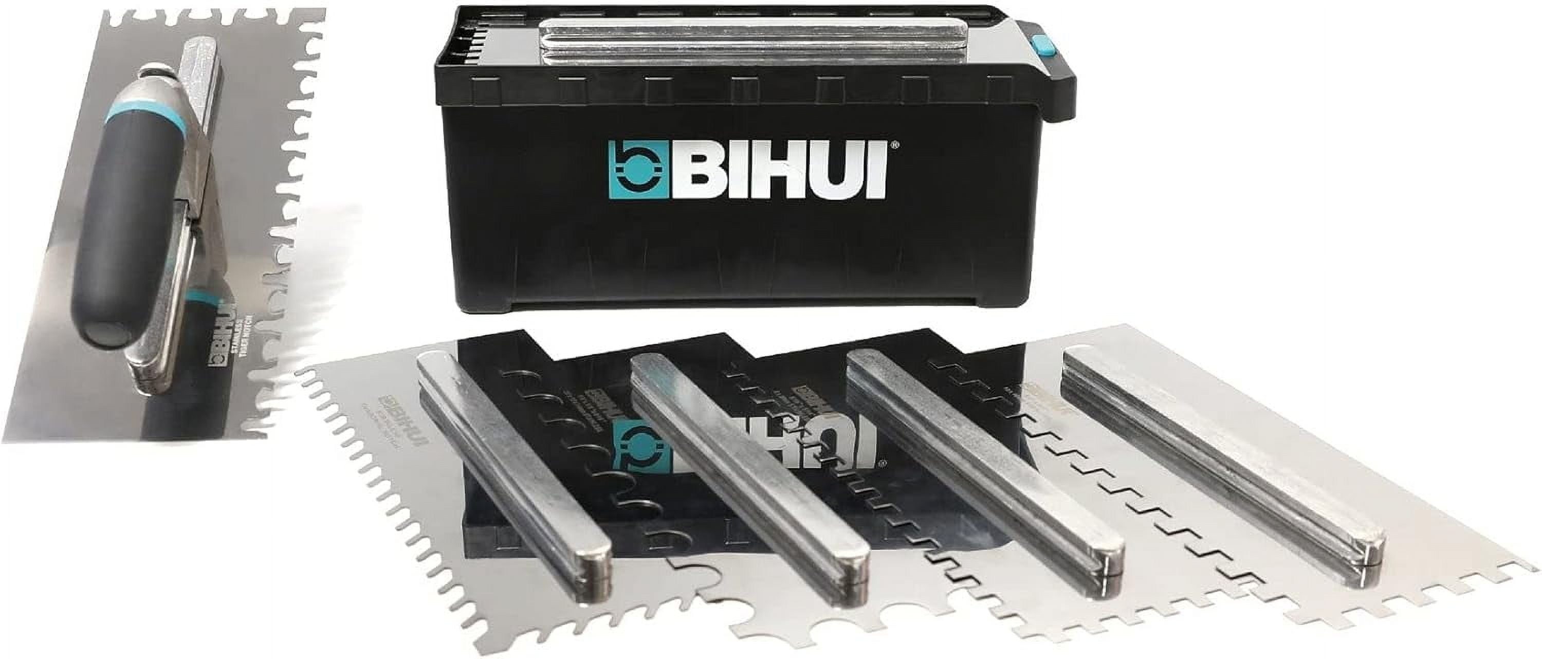 8-Piece Tile Trowel Set in Stainless Steel - 1 Changeable TPR Handle with Square, Round, Tiger ...