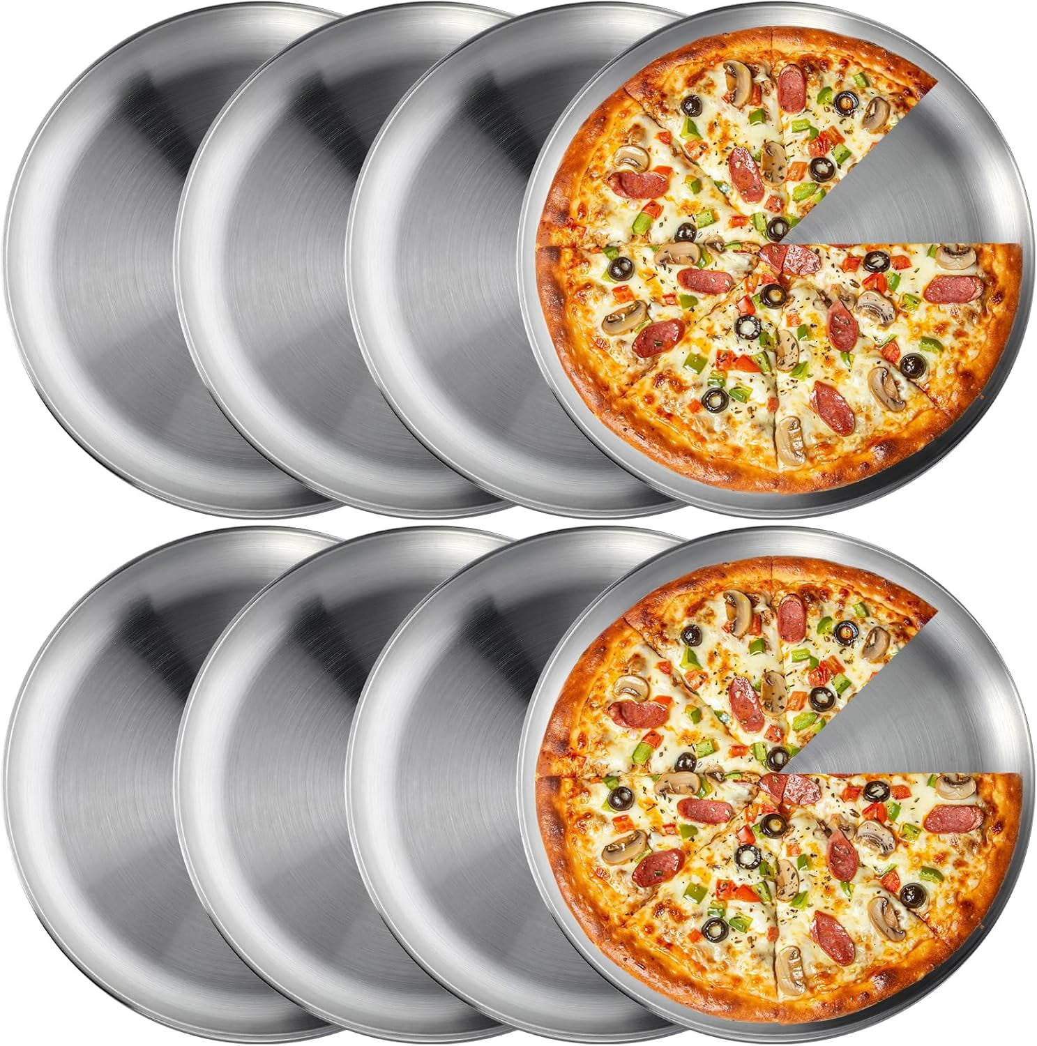 8 Pieces 12 Inch Pizza Pans Bulk Stainless Steel Sets Round Bakeware ...