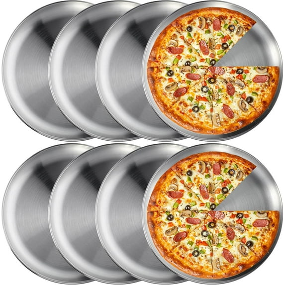 8 Pieces 12 Inch Pizza Pans Bulk Stainless Steel Sets Round Bakeware ...