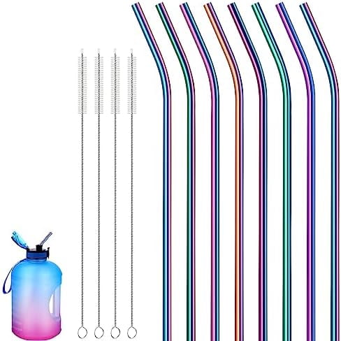 8 Pieces 14 Inch Reusable Stainless Steel Straws Long Drinking Straws ...