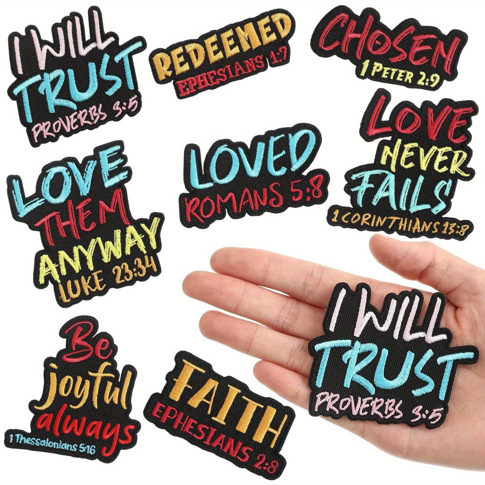 8 Pieces 3 Inch Embroidered Bible Verse Patches - Motivational ...