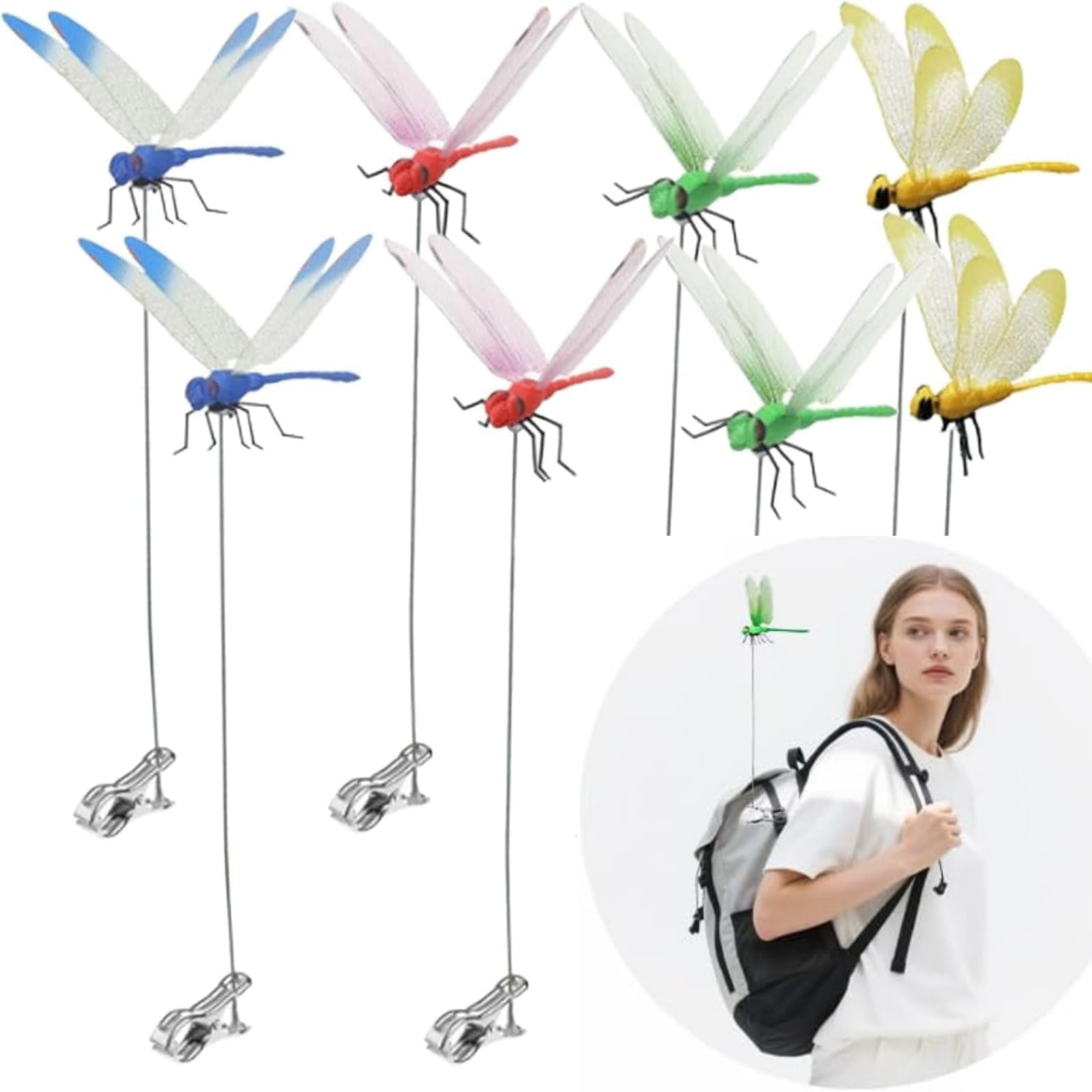 8 Pieces 3D Dragonfly Clip Bug Repellent - Garden Stakes, Dragonfly ...