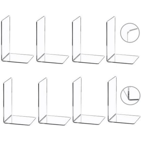 8 Pieces/4 Pairs Bookends,Clear Acrylic Bookends for Shelves,Heavy Duty ...