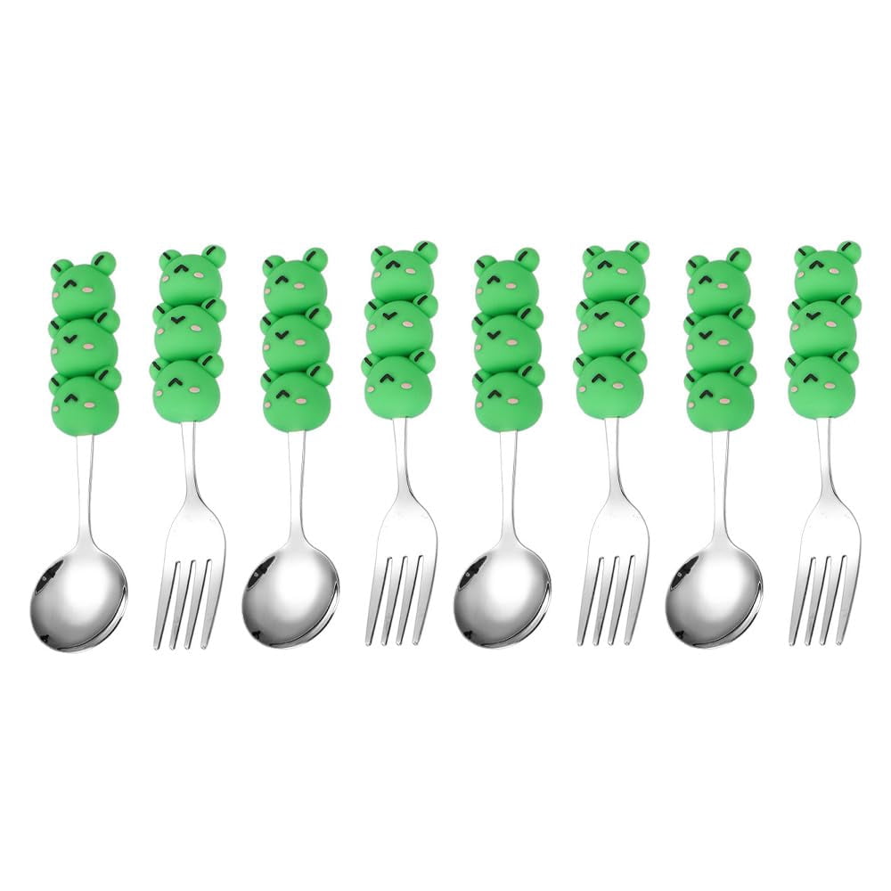(8 Pieces) 5.9 in Silicone Decorative Stainless Steel Spoon Fork ...