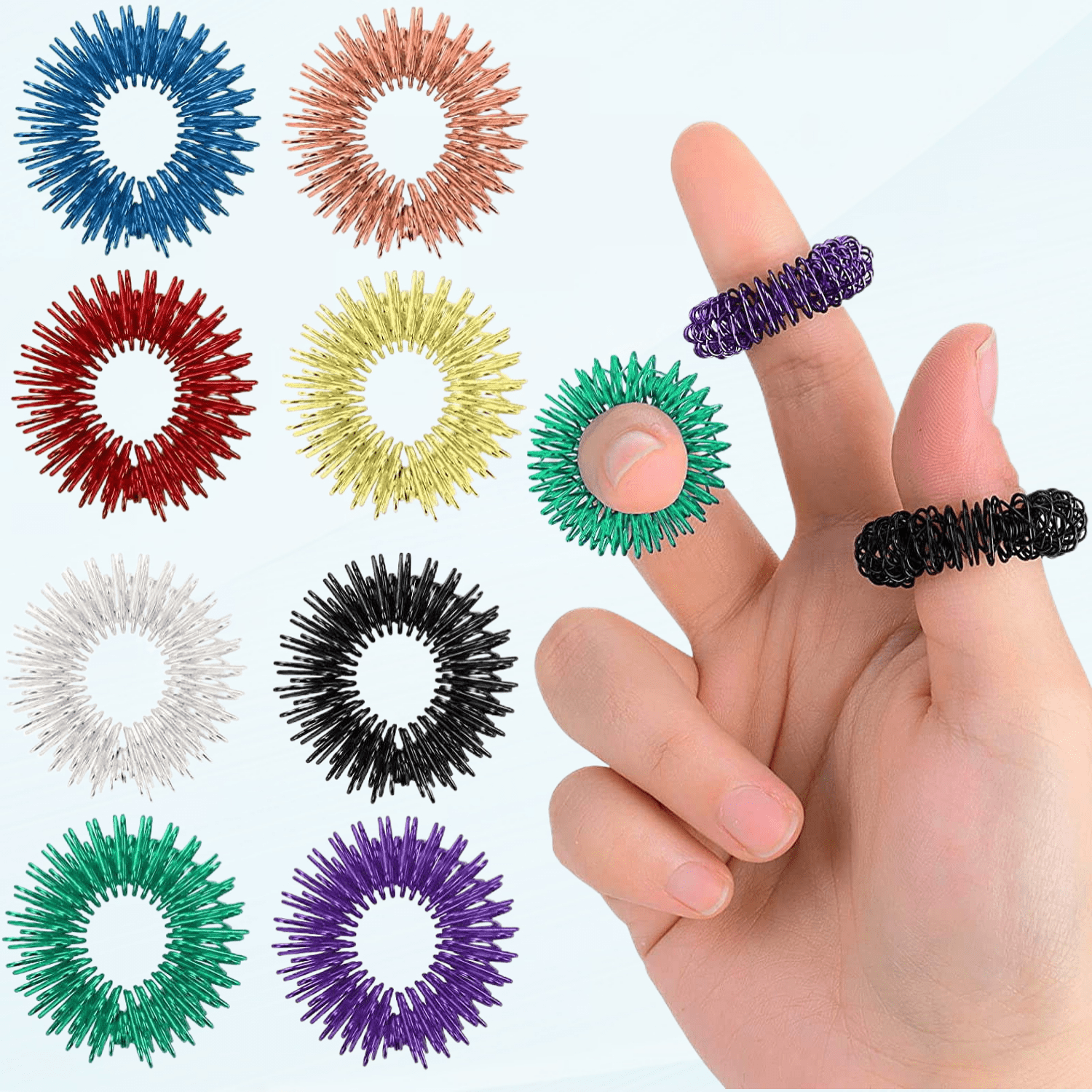 8 Pieces Acupressure Rings-Spiky Sensory Finger Rings Acupuncture Rings ...