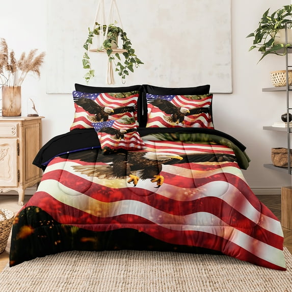 8 Pieces American Flag Comforter Set Eagle and American Flag Bed in a ...