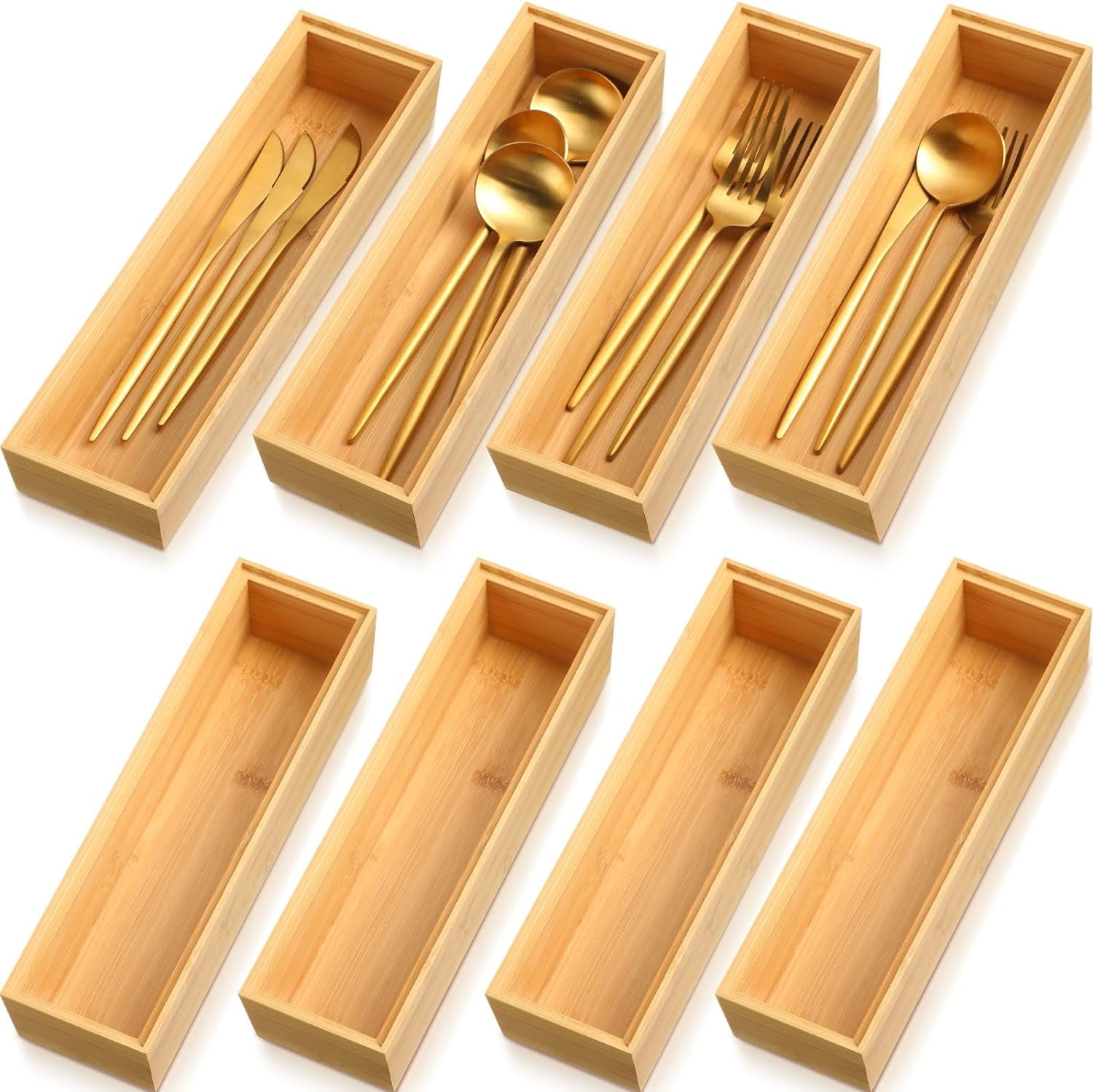 8 Pieces Bamboo Drawer Organizer Kitchen Utensils Wooden Utensil ...