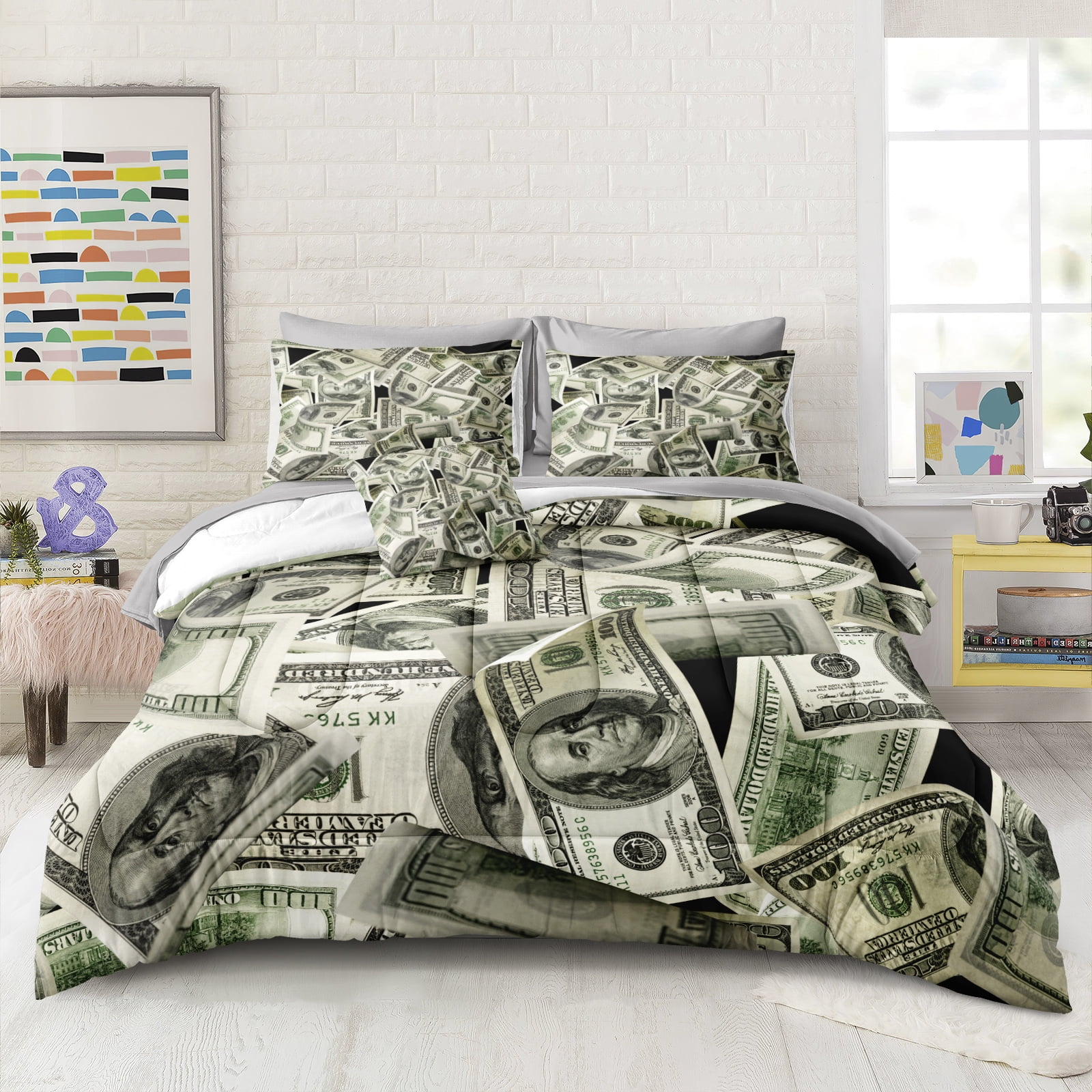 8 Pieces Bed in a Bag Money Comforter Set King Size Dollar Bill ...