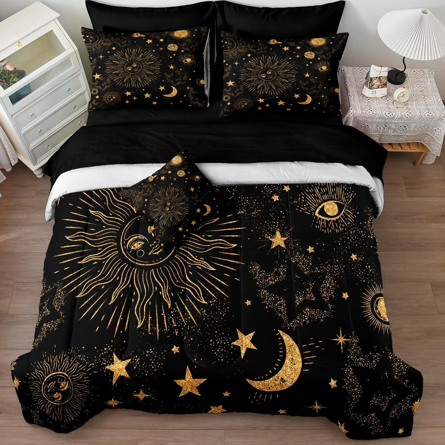 8 Pieces Bed in a Bag Sun and Moon Comforter Set Queen Celestial ...