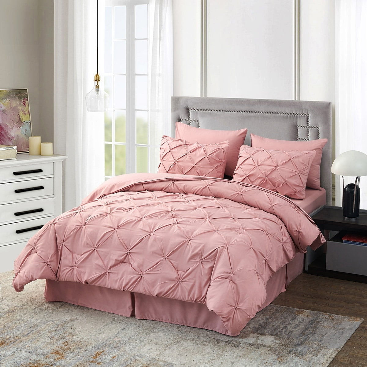 8 Pieces Bed in A Bag Pink Comforter Sets Bed Set Pink King 8 Piece ...