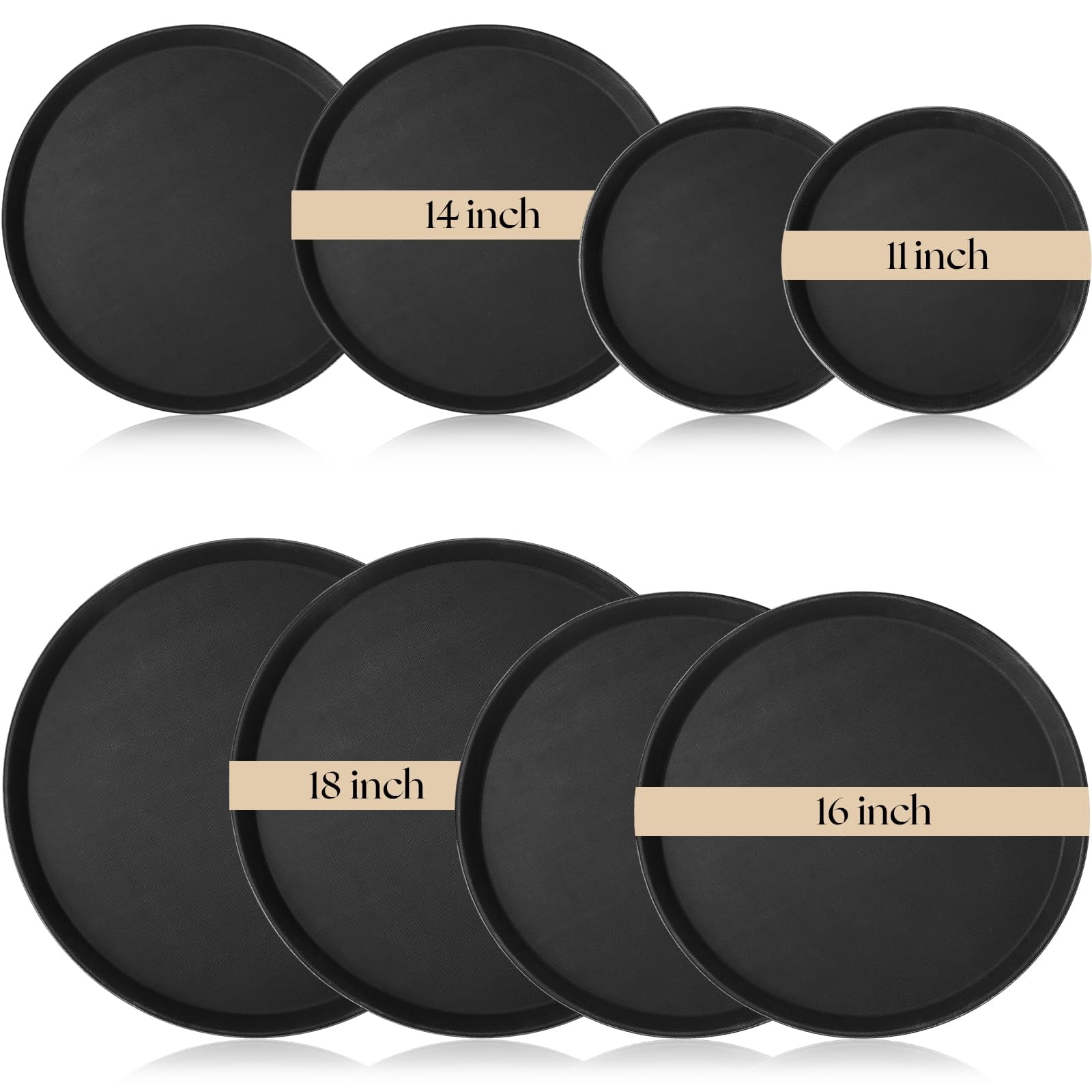 8 Pieces Black Round Non-Slip Serving Trays with Raised Edges, Plastic ...