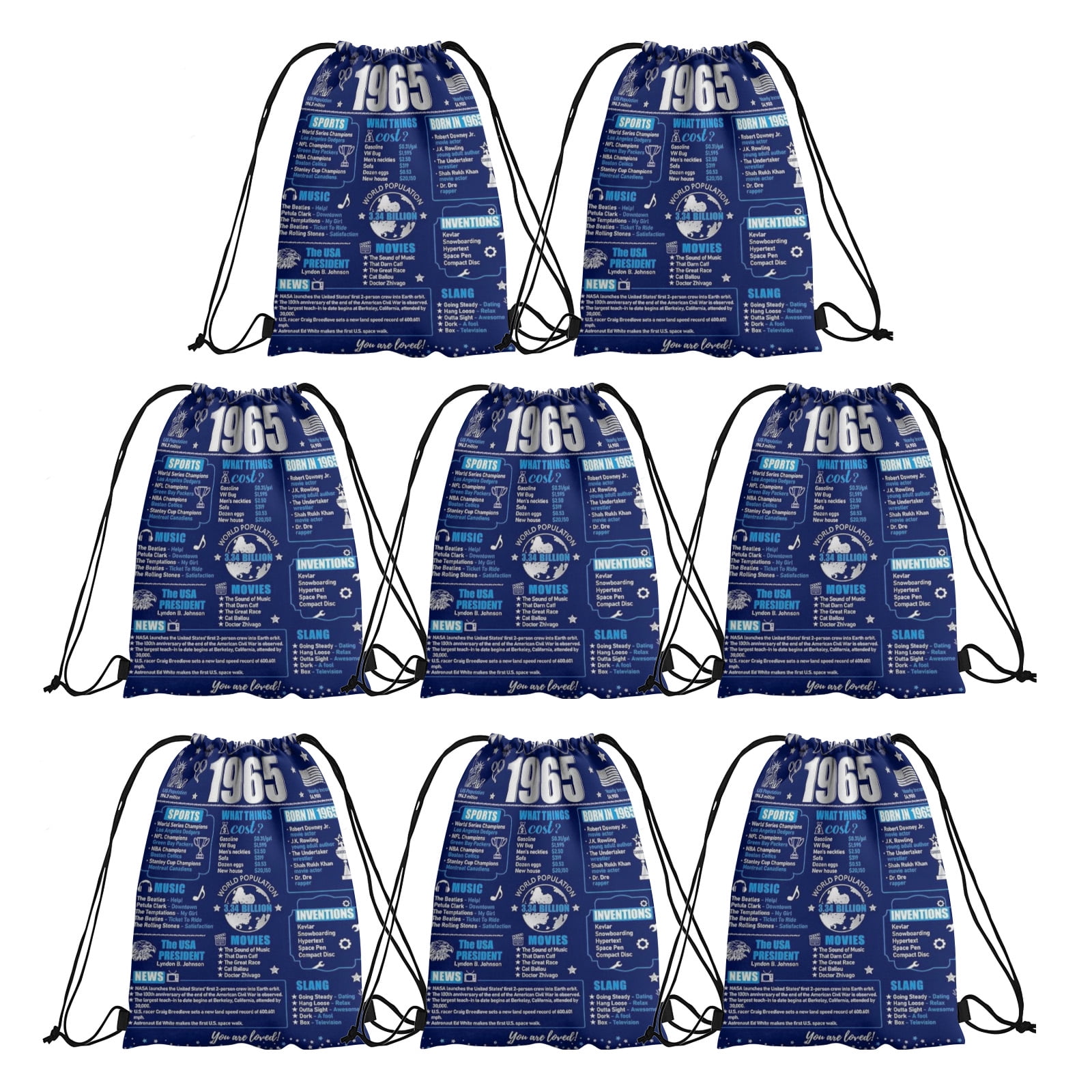 8 Pieces Blue Back in 1965 Poster Candy Drawstring Bag, 60th Birthday ...