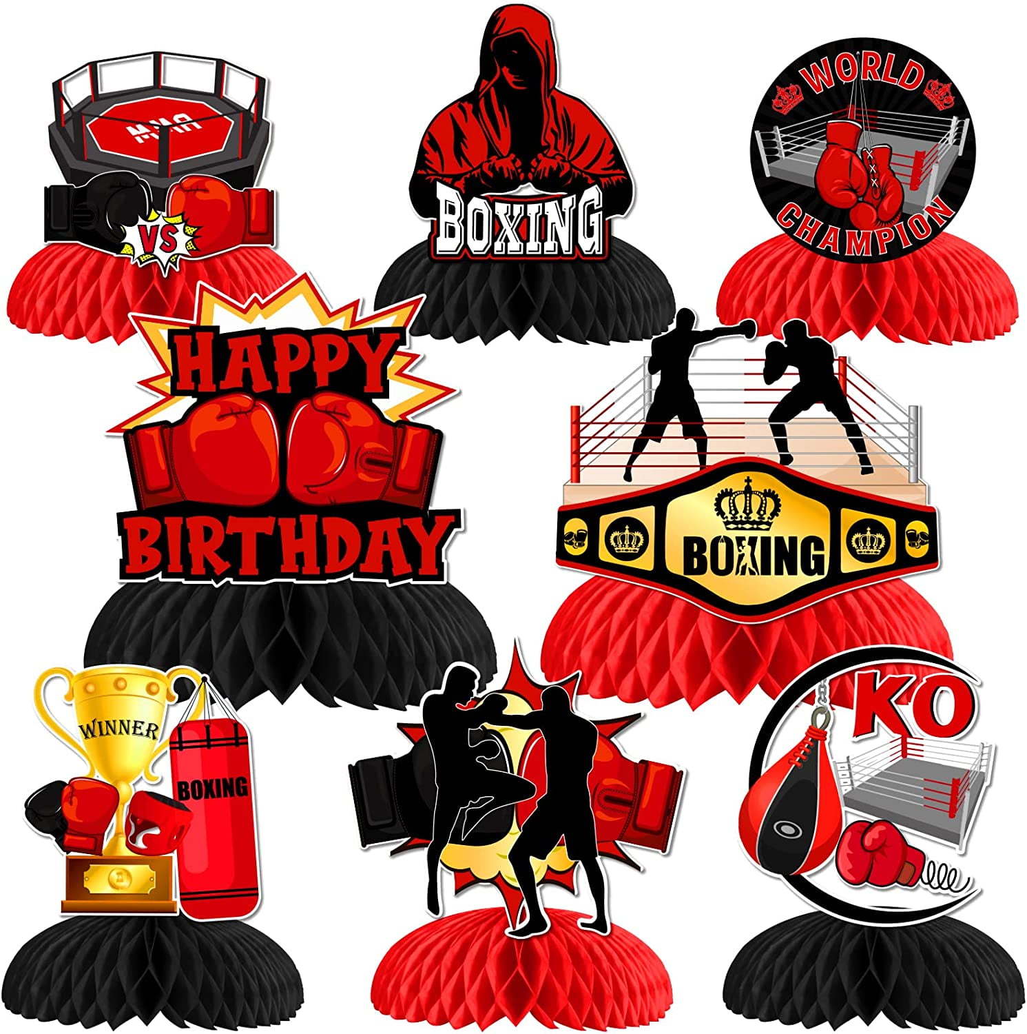 8 Pieces Boxing Birthday Honeycomb Centerpieces, Boxing Match Birthday ...