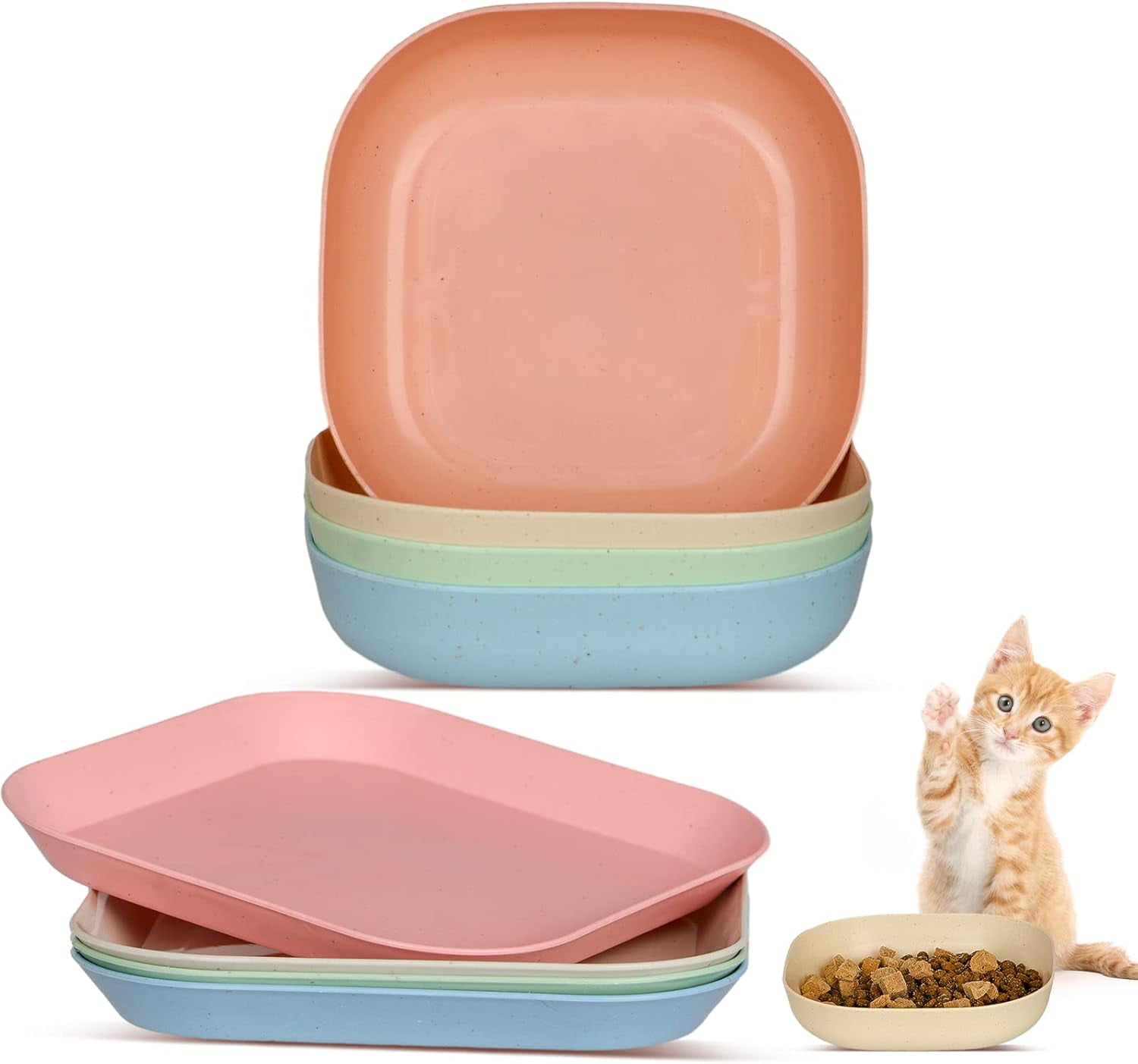 8 Pieces Cat Food Bowl Set, 6 inch Wide Shallow Cat Bowl for Relief ...