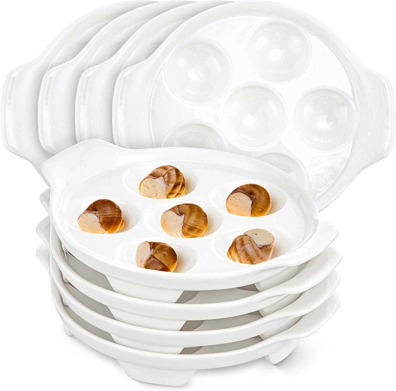 8 Pieces Ceramic Escargot Plates Bulk White Escargot Baking Dish with 6 ...