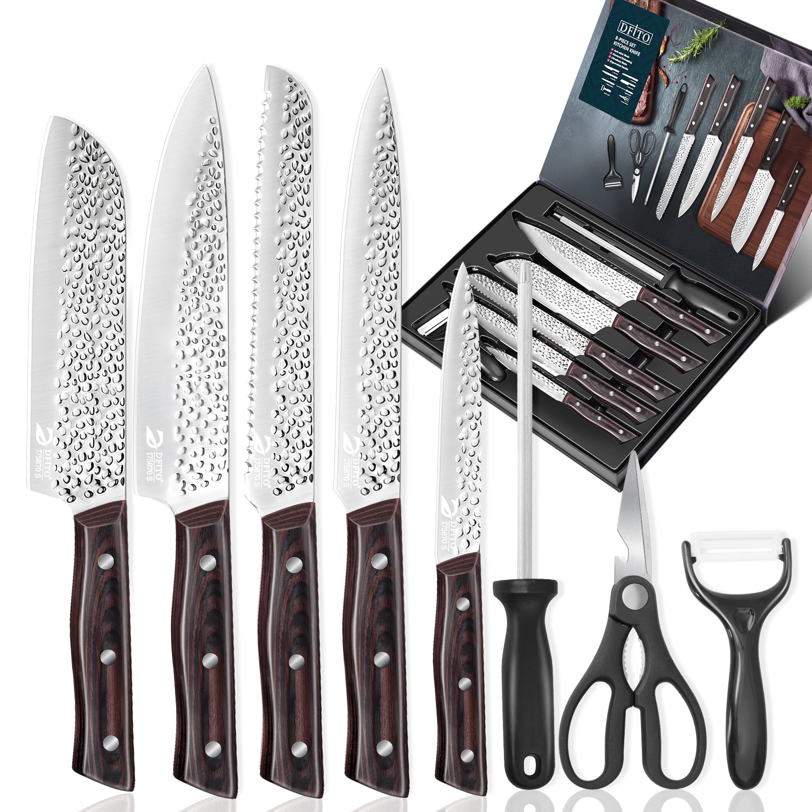 8 Pieces Chef Knife Set, High Carbon Stainless Steel Ultra Sharp Chef ...