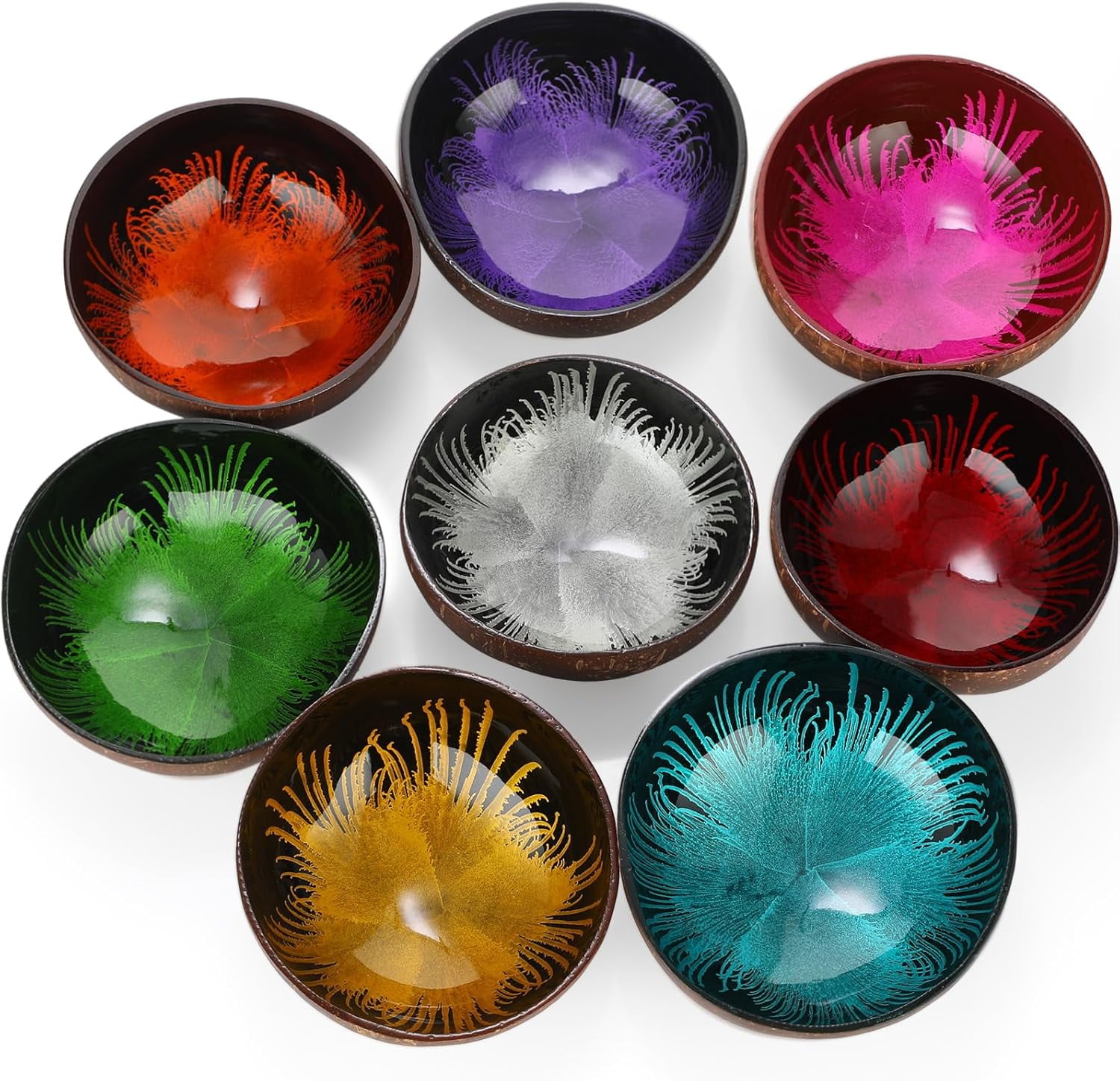 8 Pieces Coconut Bowls Set Colored Polished Coconut Shell Bowls ...