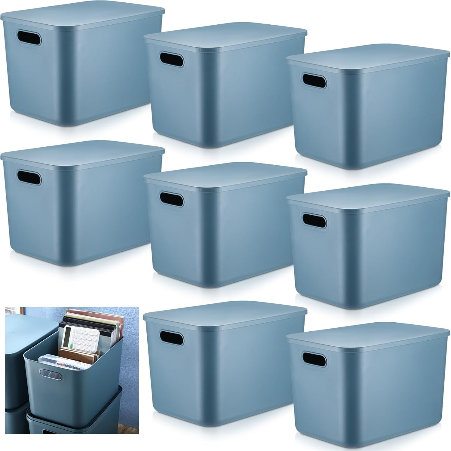 8 Pieces Colorful Storage Bins with Lid and Handle, Plastic Stackable ...