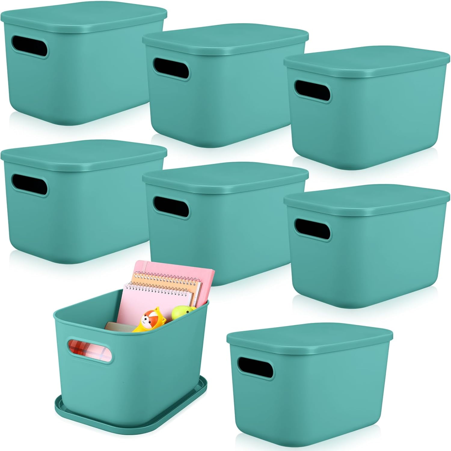8 Pieces Colorful Storage Bins with Lid and Handle, Plastic Stackable ...