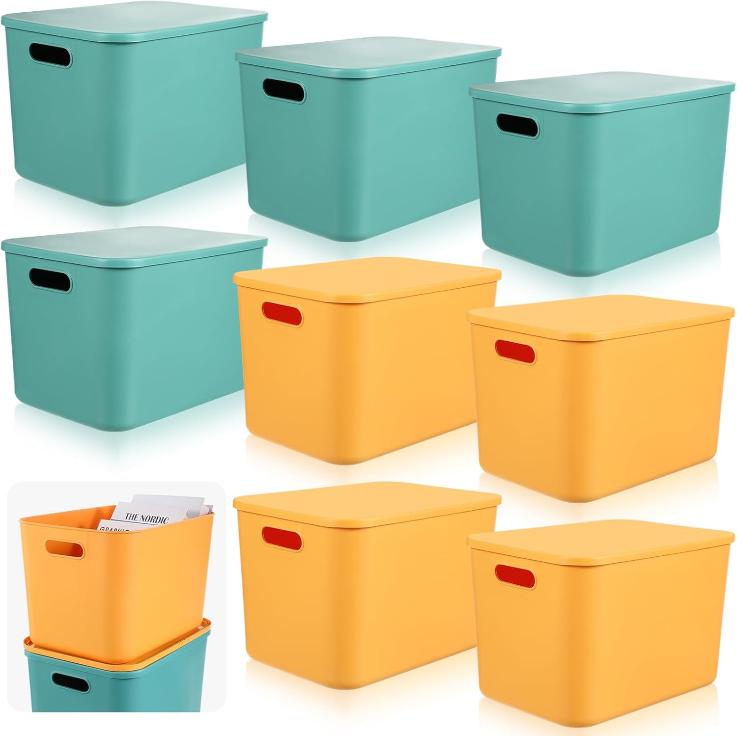 8 Pieces Colorful Storage Bins with Lid and Handle, Plastic Stackable ...