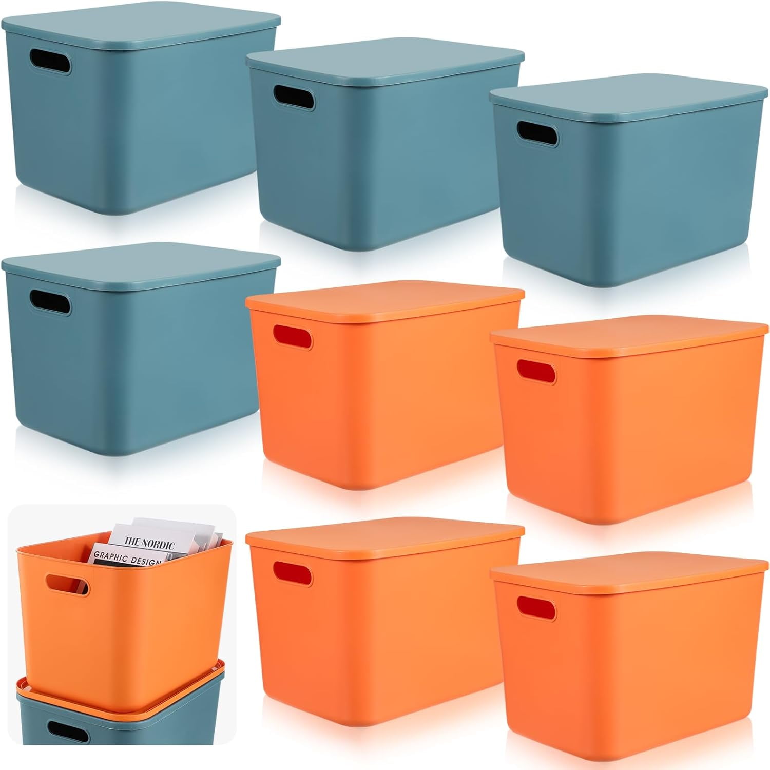 8 Pieces Colorful Storage Bins with Lid and Handle, Plastic Stackable ...