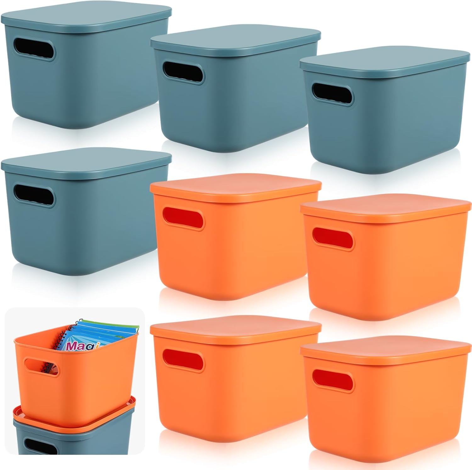 8 Pieces Colorful Storage Bins with Lid and Handle, Plastic Stackable ...