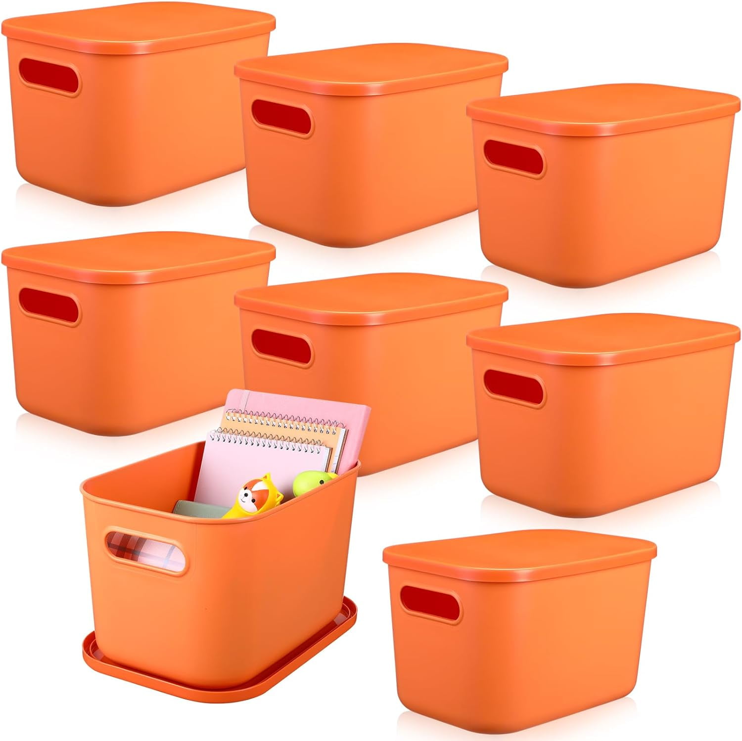 8 Pieces Colorful Storage Bins with Lid and Handle, Plastic Stackable ...