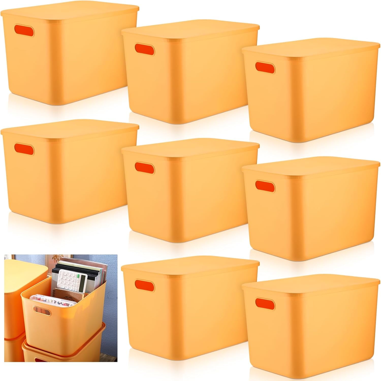 8 Pieces Colorful Storage Bins with Lid and Handle, Plastic Stackable ...