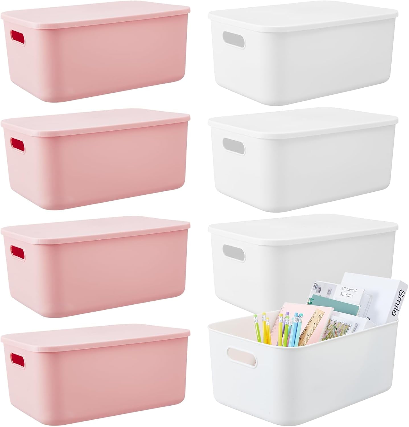 8 Pieces Colorful Storage Bins with Lid, Plastic Storage Basket ...