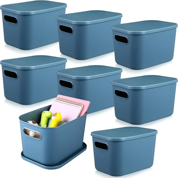 8 Pieces Colorful Storage Bins with Lid Plastic Storage Basket ...
