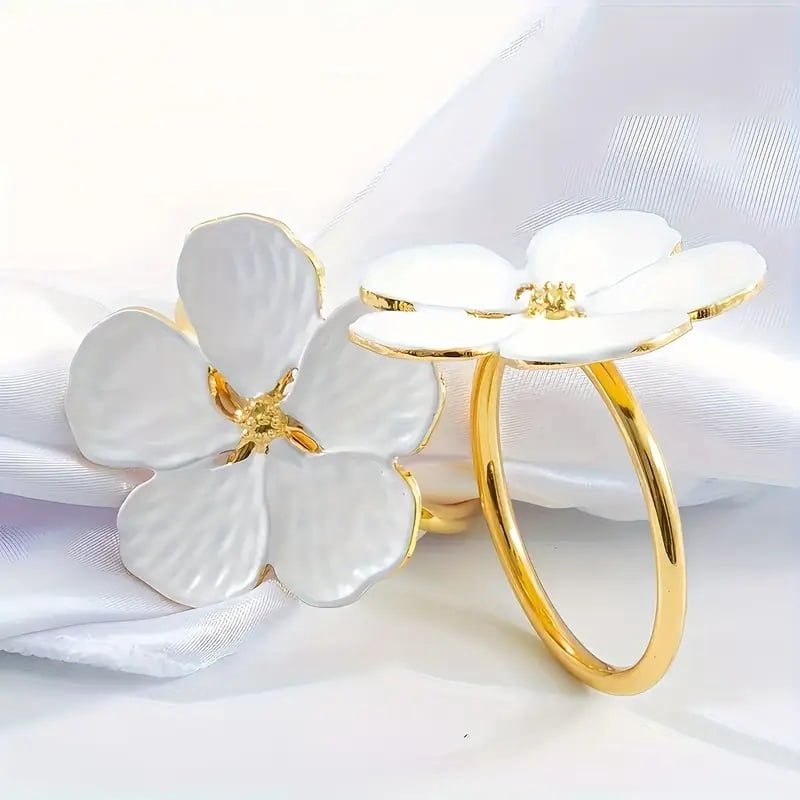 8 Pieces Creative Floral Napkin Rings - White Oil Painting Design for ...