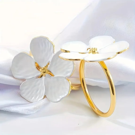8 Pieces Creative Floral Napkin Rings - White Oil Painting Design for ...