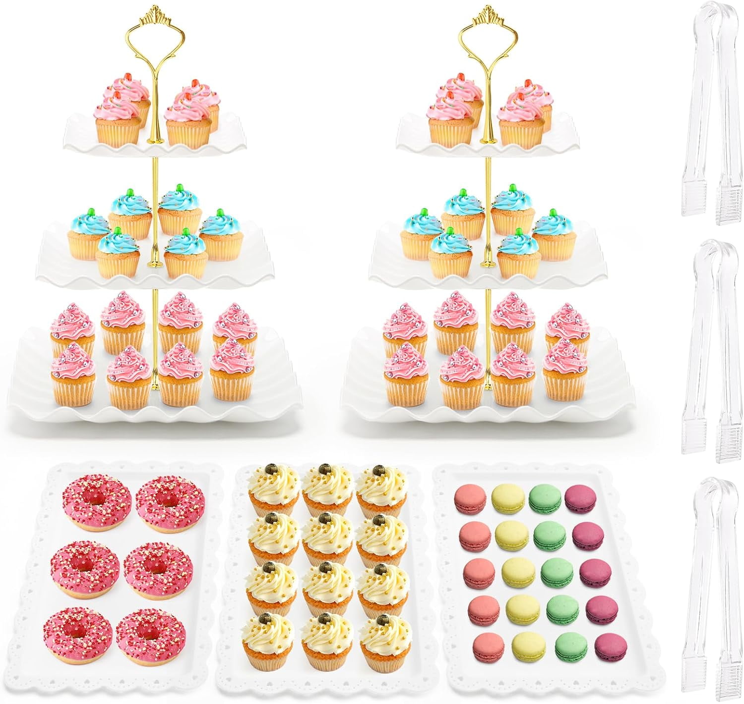 8 Pieces Cupcake Stand Set, 2 PCS 3 Tier Cupcake Stands with 3 PCS ...