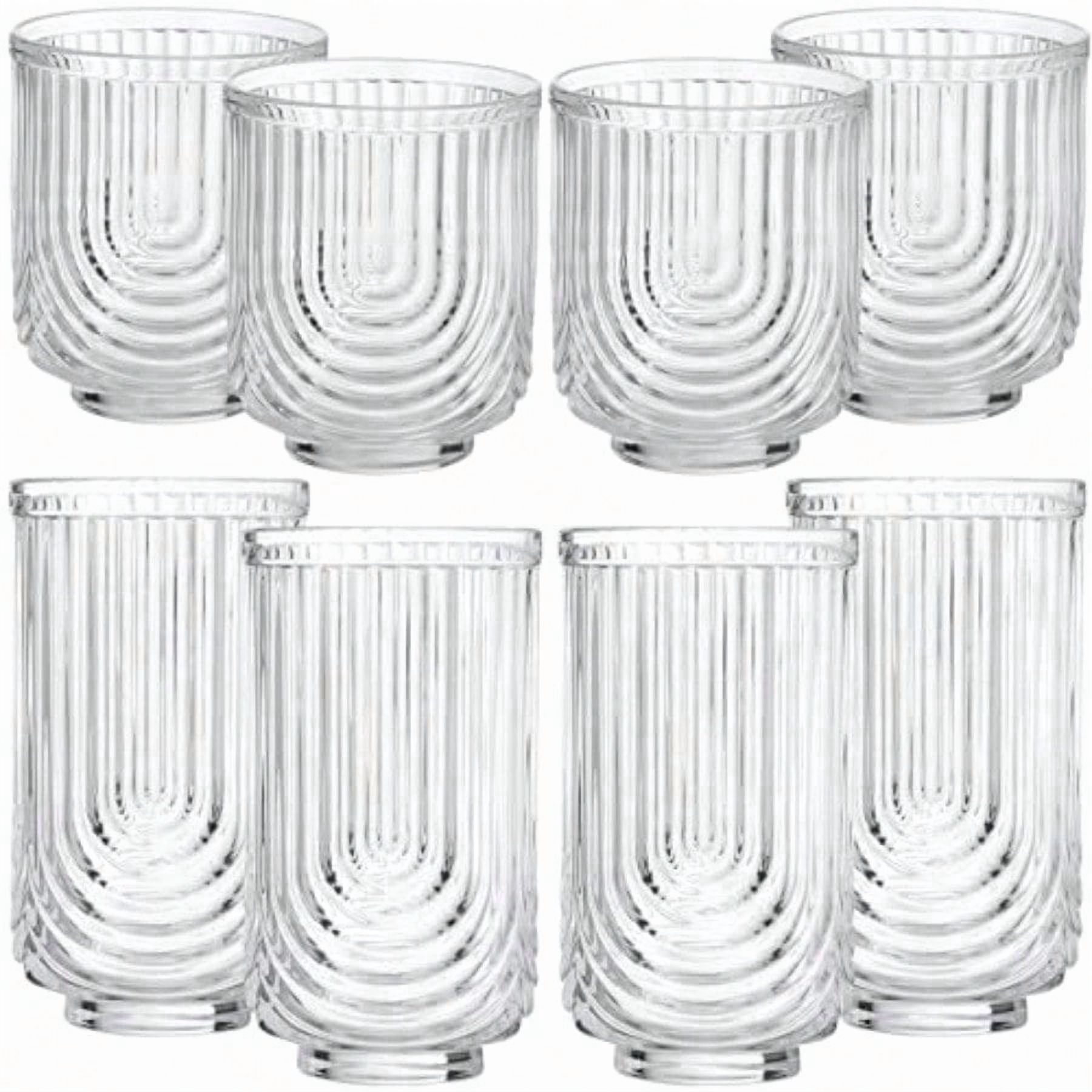 8 Pieces Drinking Glasses Cocktail Glasses Arch Design Highball Ribbed ...