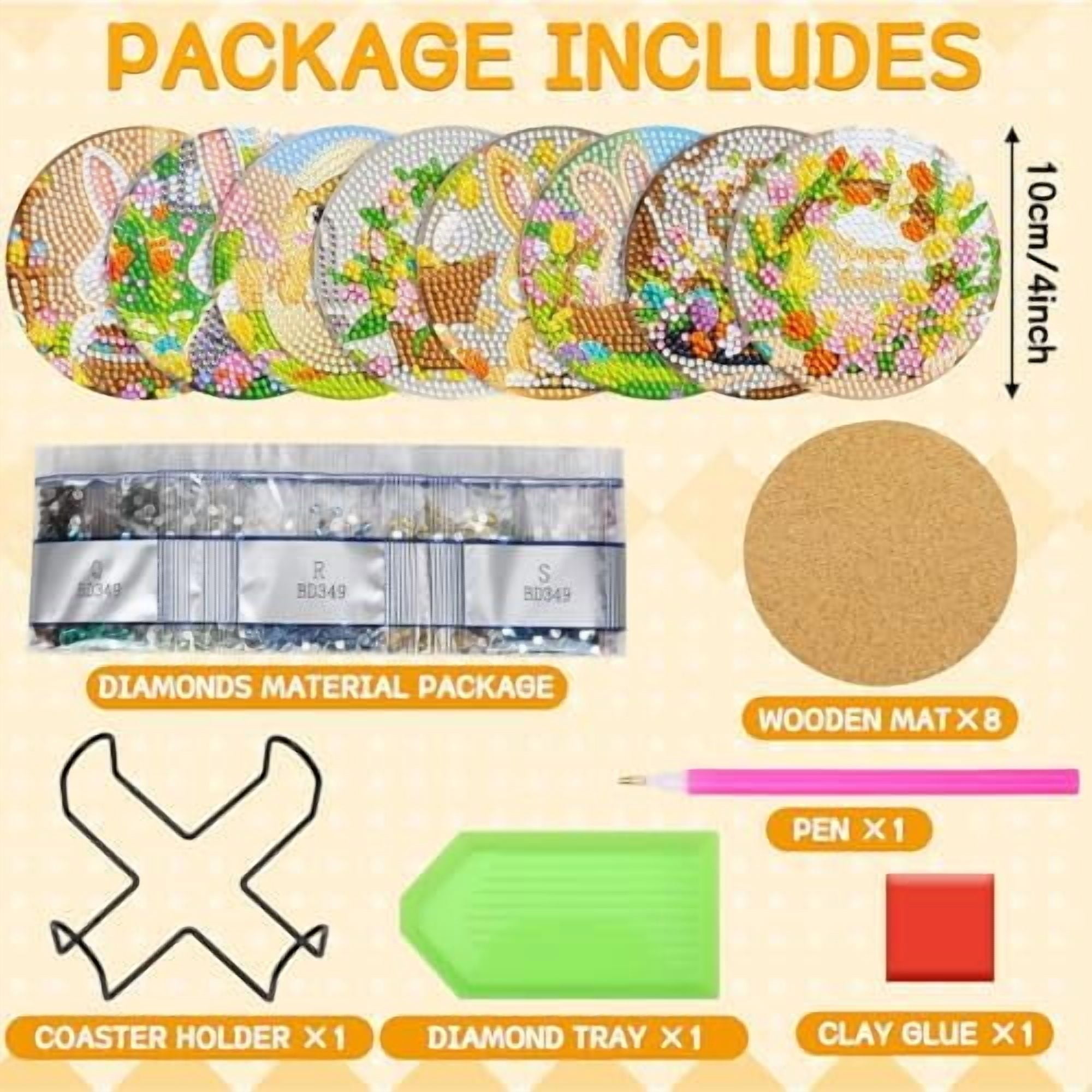8 Pieces Easter Diamond Art Coasters,Bunnies Diamond Art Coaster for ...