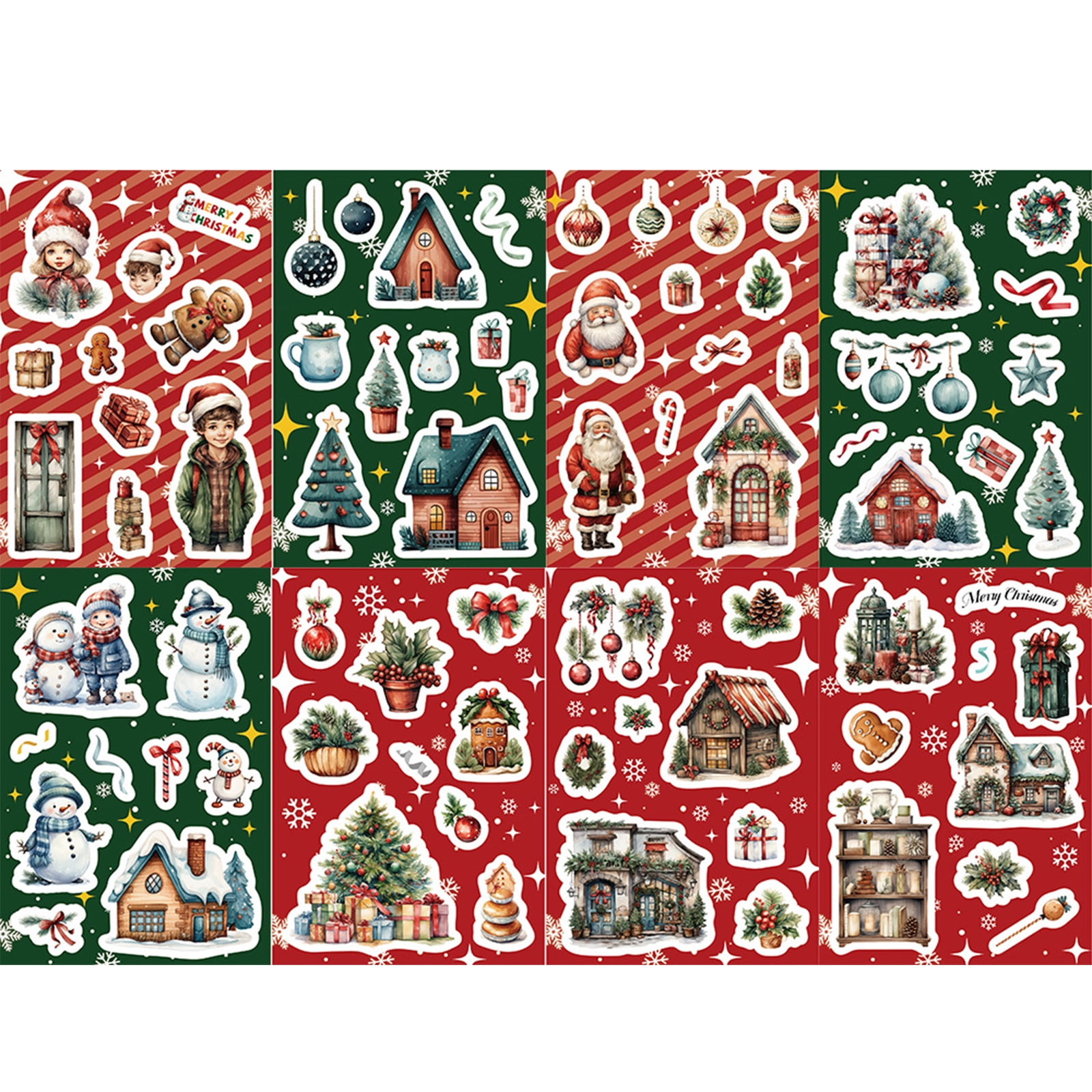 8 Pieces Festival Stickers with Santa and Snowman Designs Accessory for ...