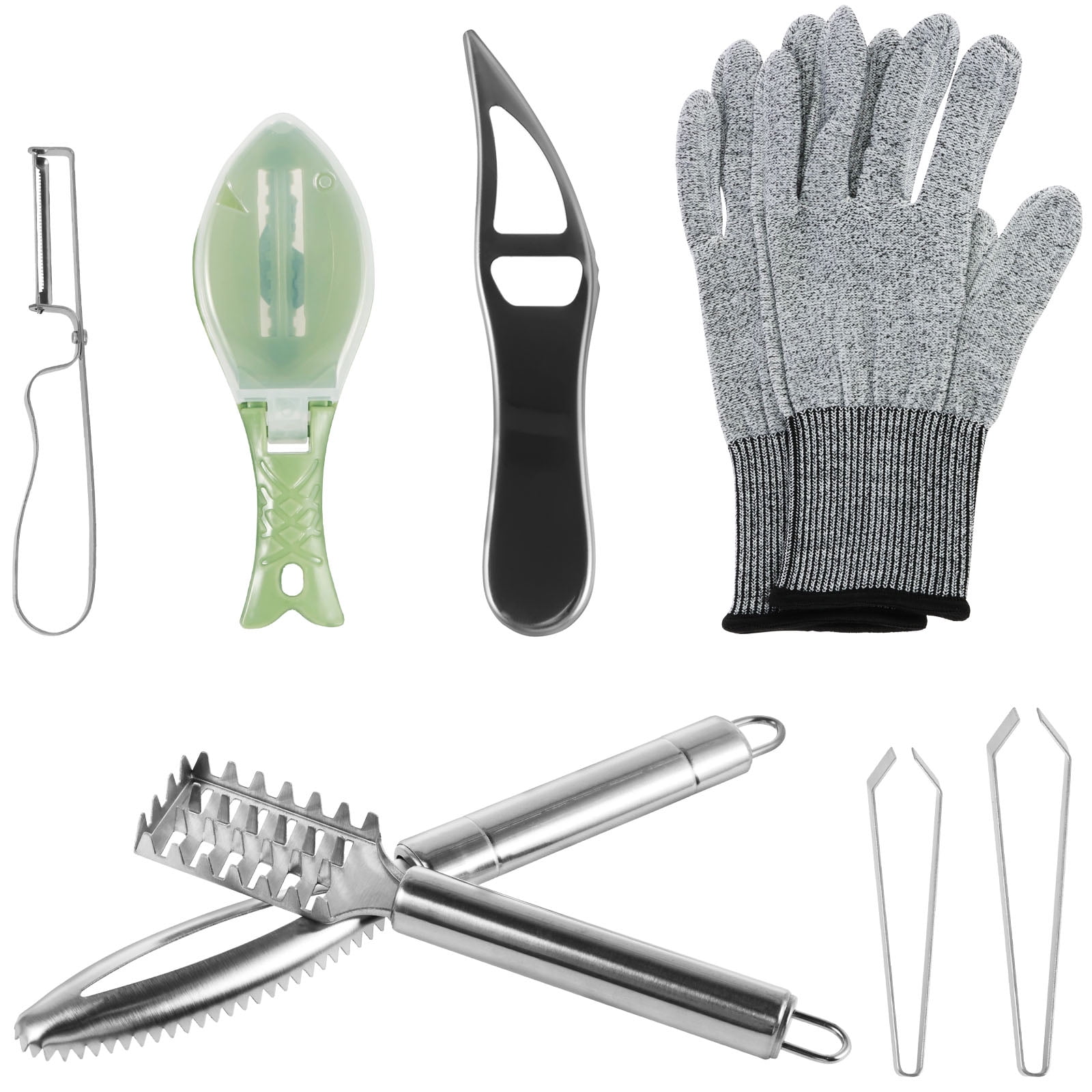 8 Pieces Fish Scaler Brush Remover with Gray Mitten,Stainless Steel ...