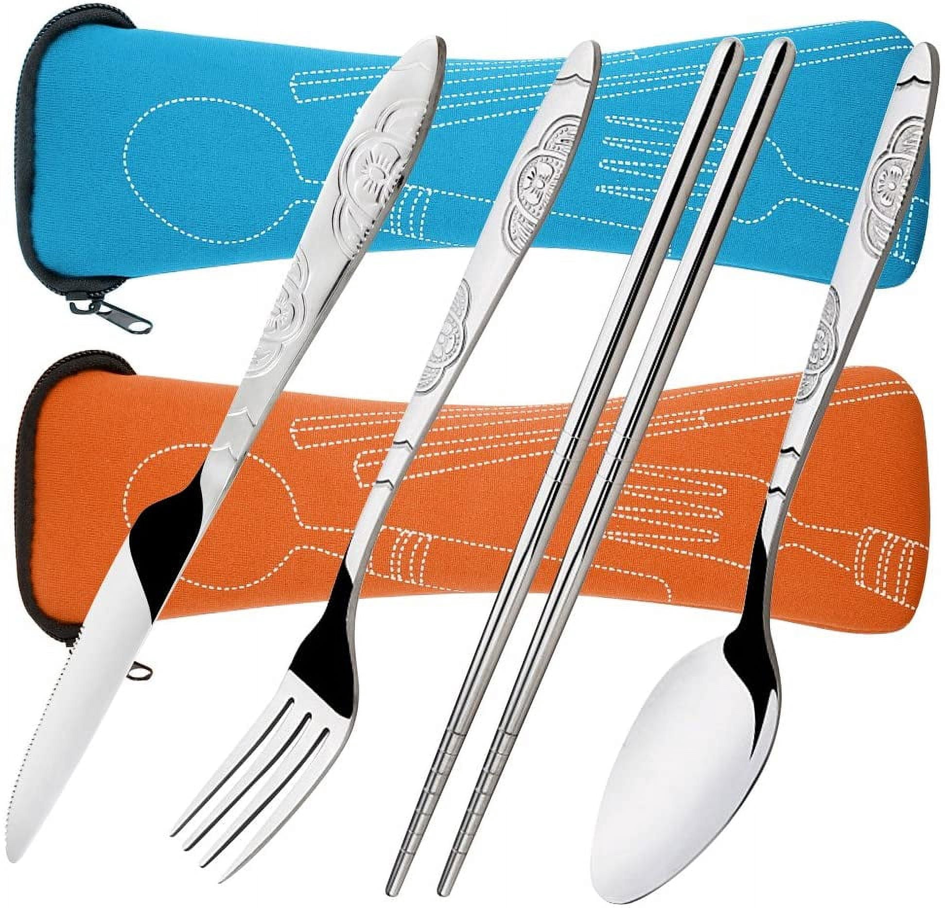 8 Pieces Flatware Sets Knife, Fork, Spoon, Chopsticks, 2 Pack Rustproof ...