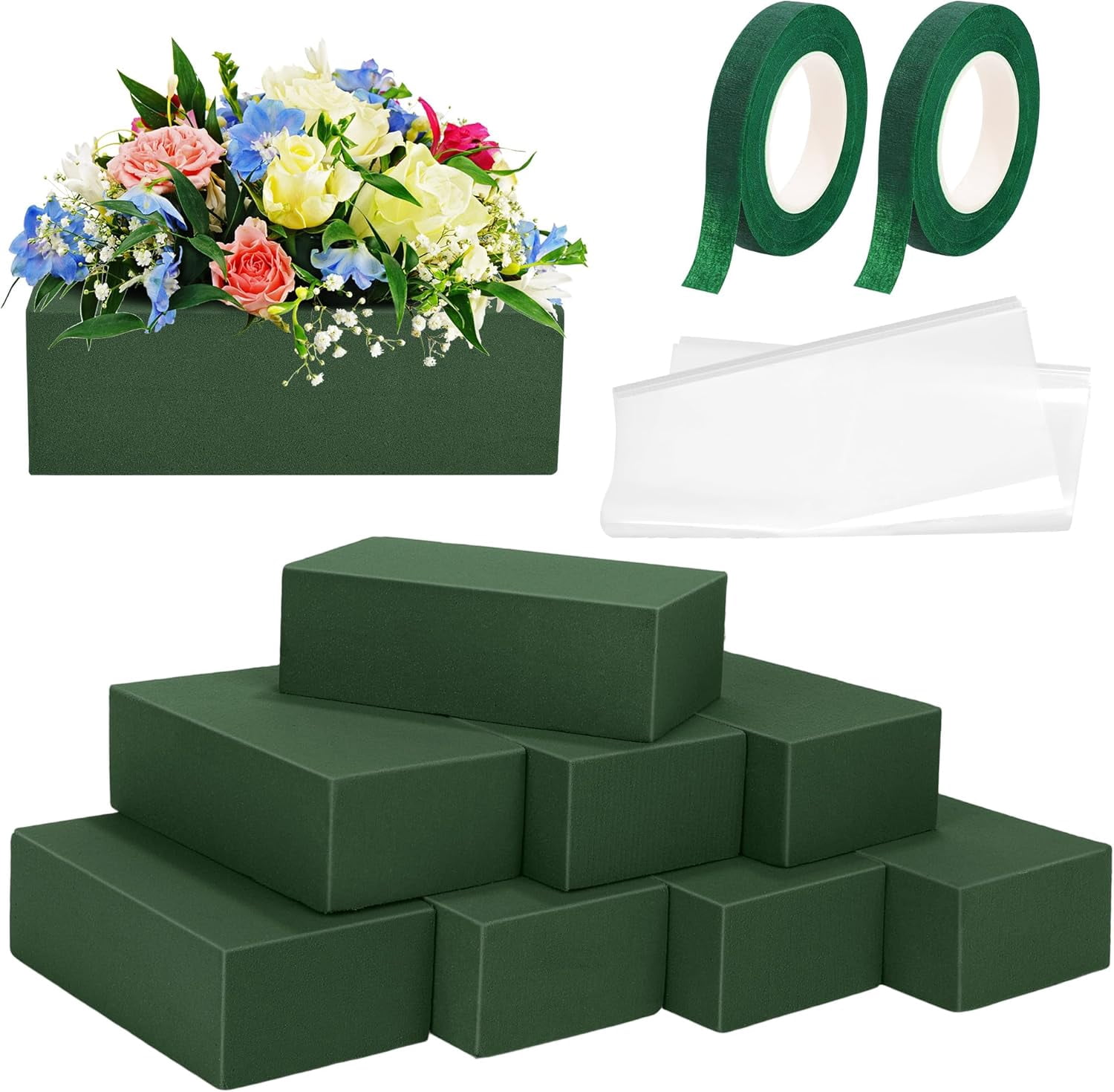 8 Pieces Floral Foam Blocks Set Square Green Floral Foam with Floral ...
