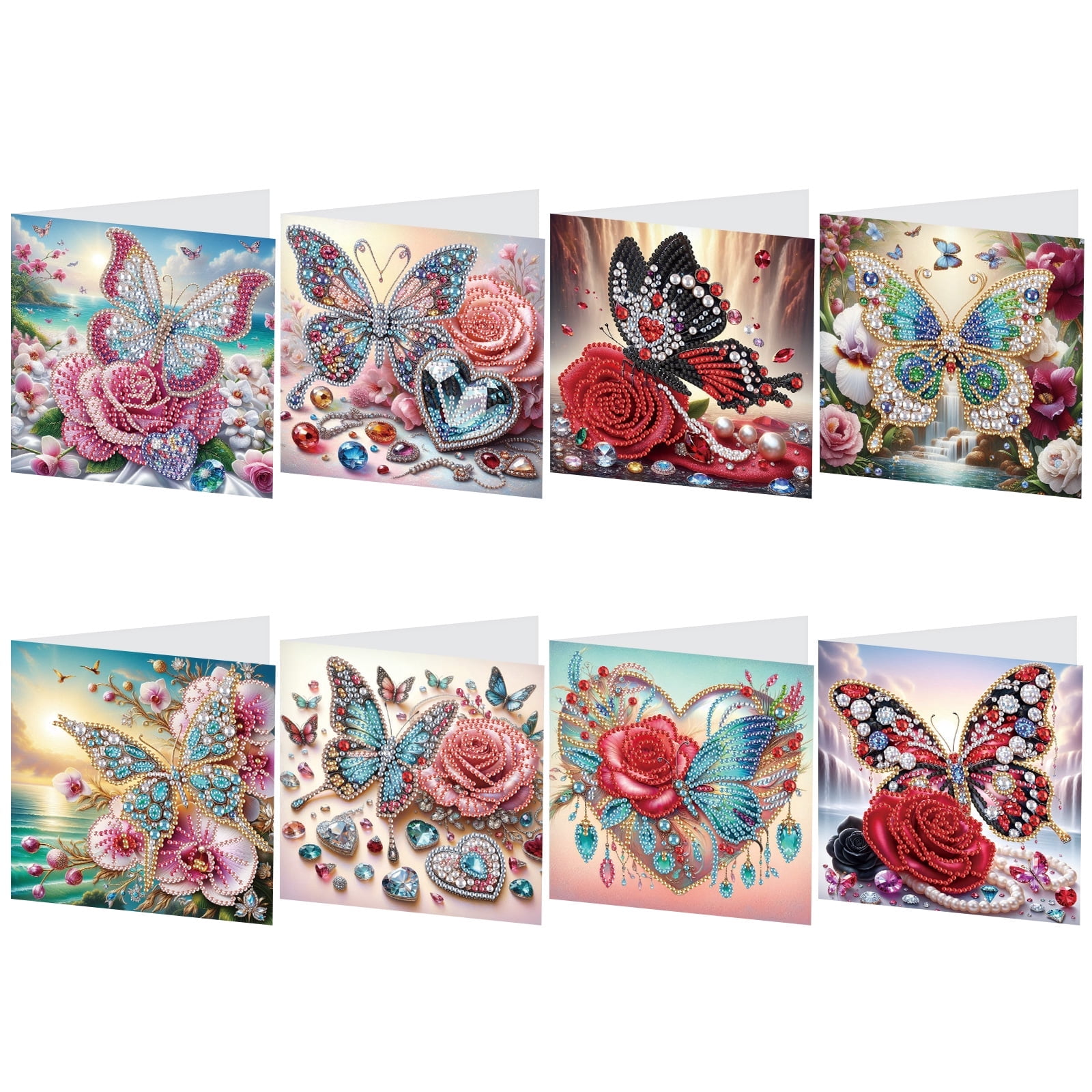 8 Pieces Flower Butterfly Diamond Art Painted Greeting Cards, 5D DIY ...