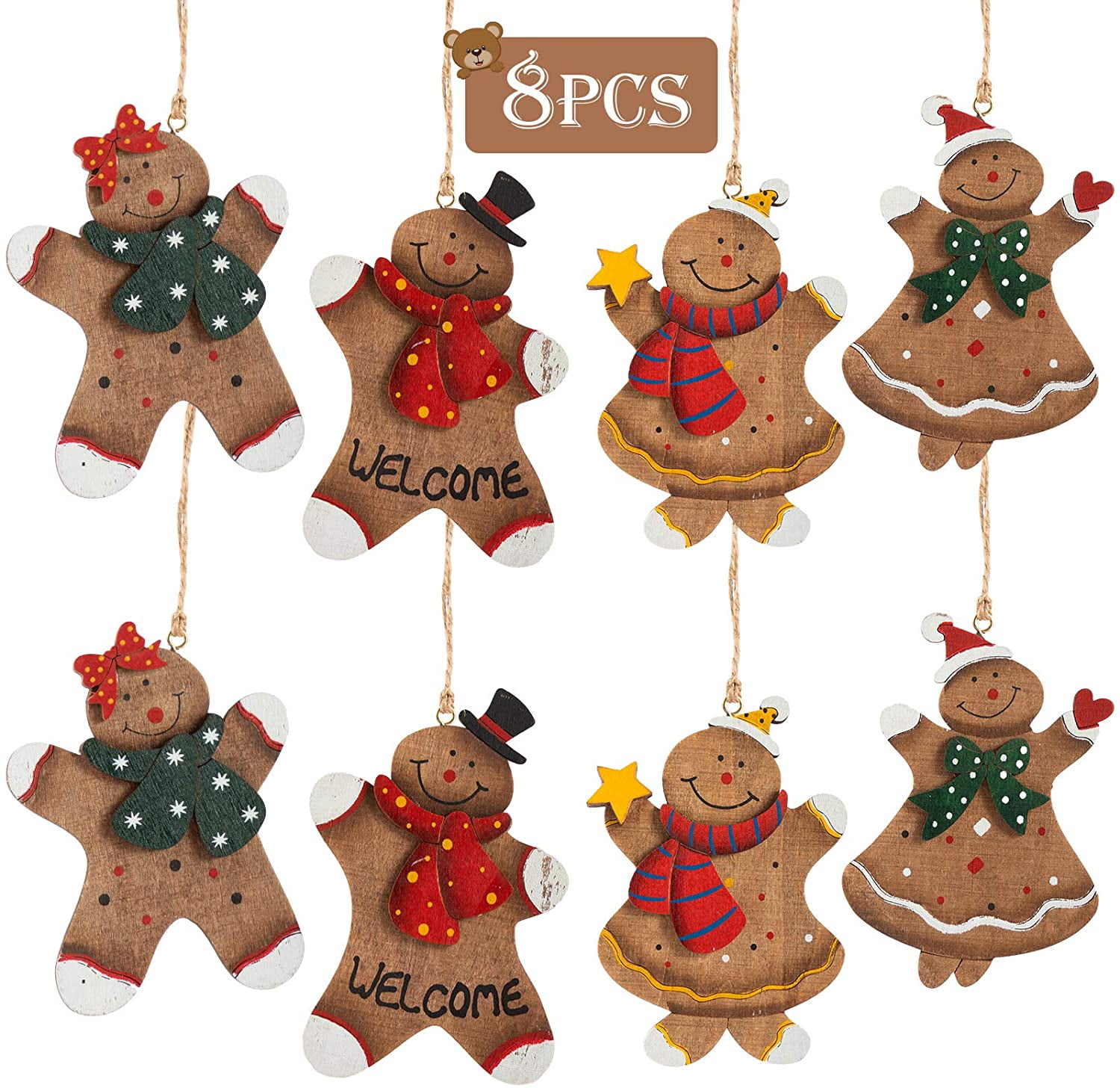 8 Pieces Gingerbread Christmas Wooden Ornaments Gingerbread Wooden ...